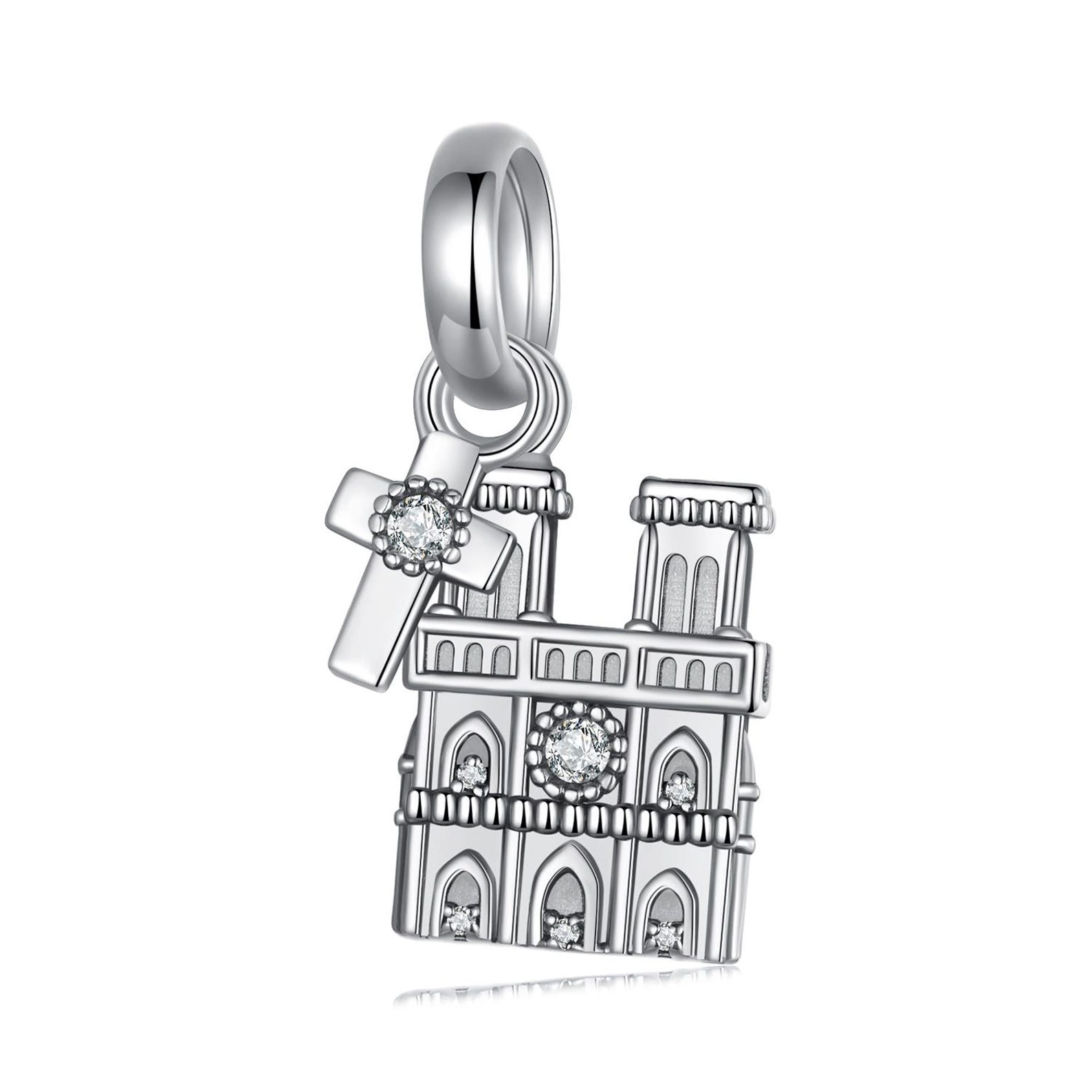 Notre Dame De Paris Pendant Charm, Charm for Bracelet, 925 Sterling ...