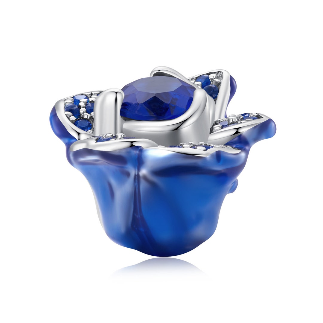 Blue Rose Charm, Charm for Bracelet, 925 Sterling Silver Charm Fit ...