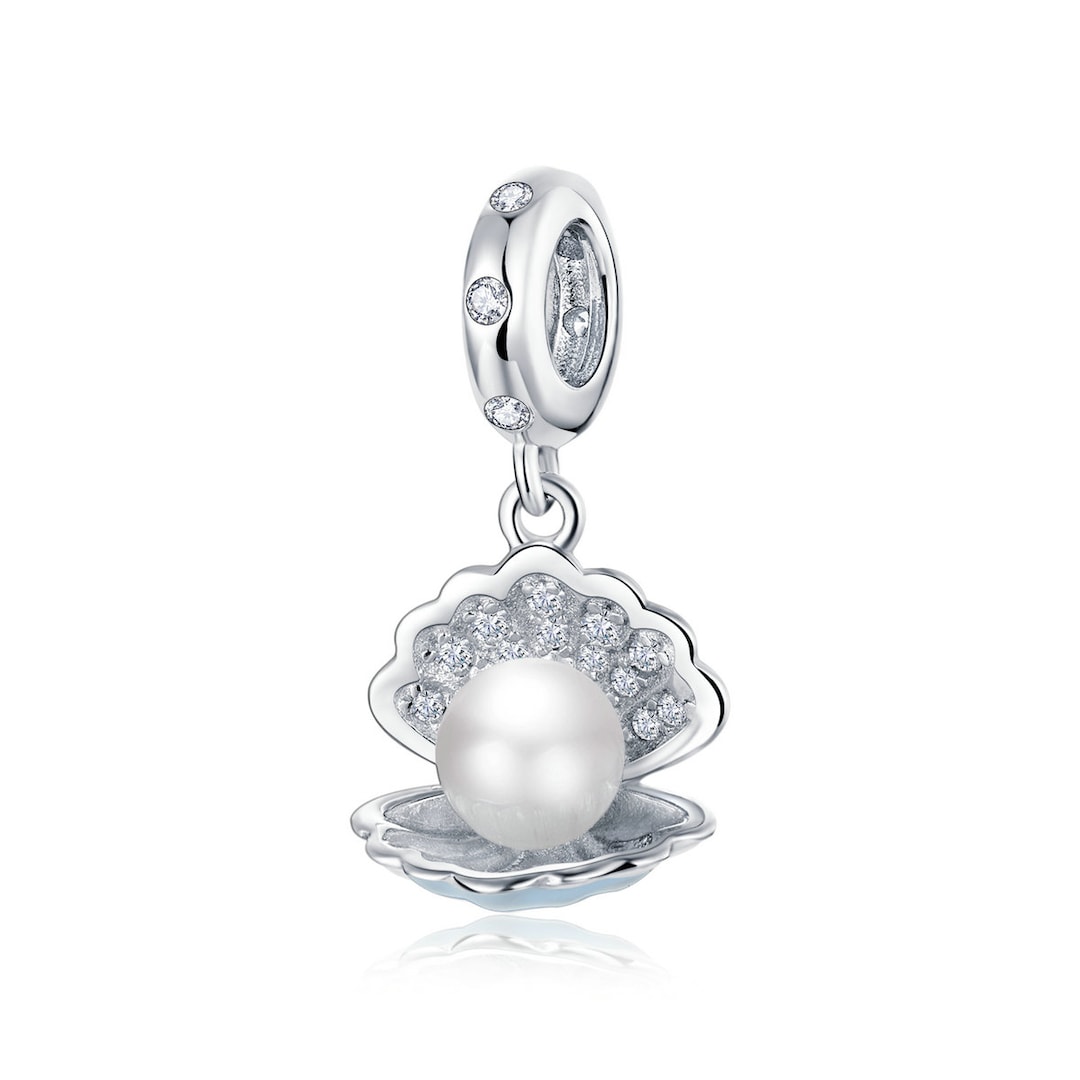 Charm for Bracelet, Pearl Mussel Charm Beads, 925 Sterling Silver Charm ...