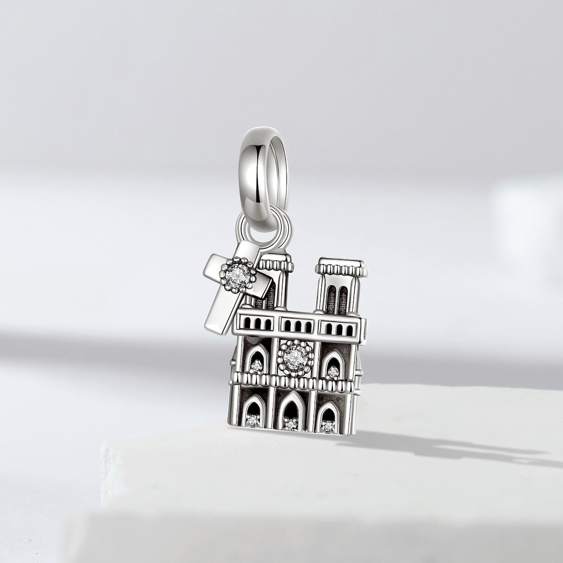 Notre Dame De Paris Pendant Charm, Charm for Bracelet, 925 Sterling ...