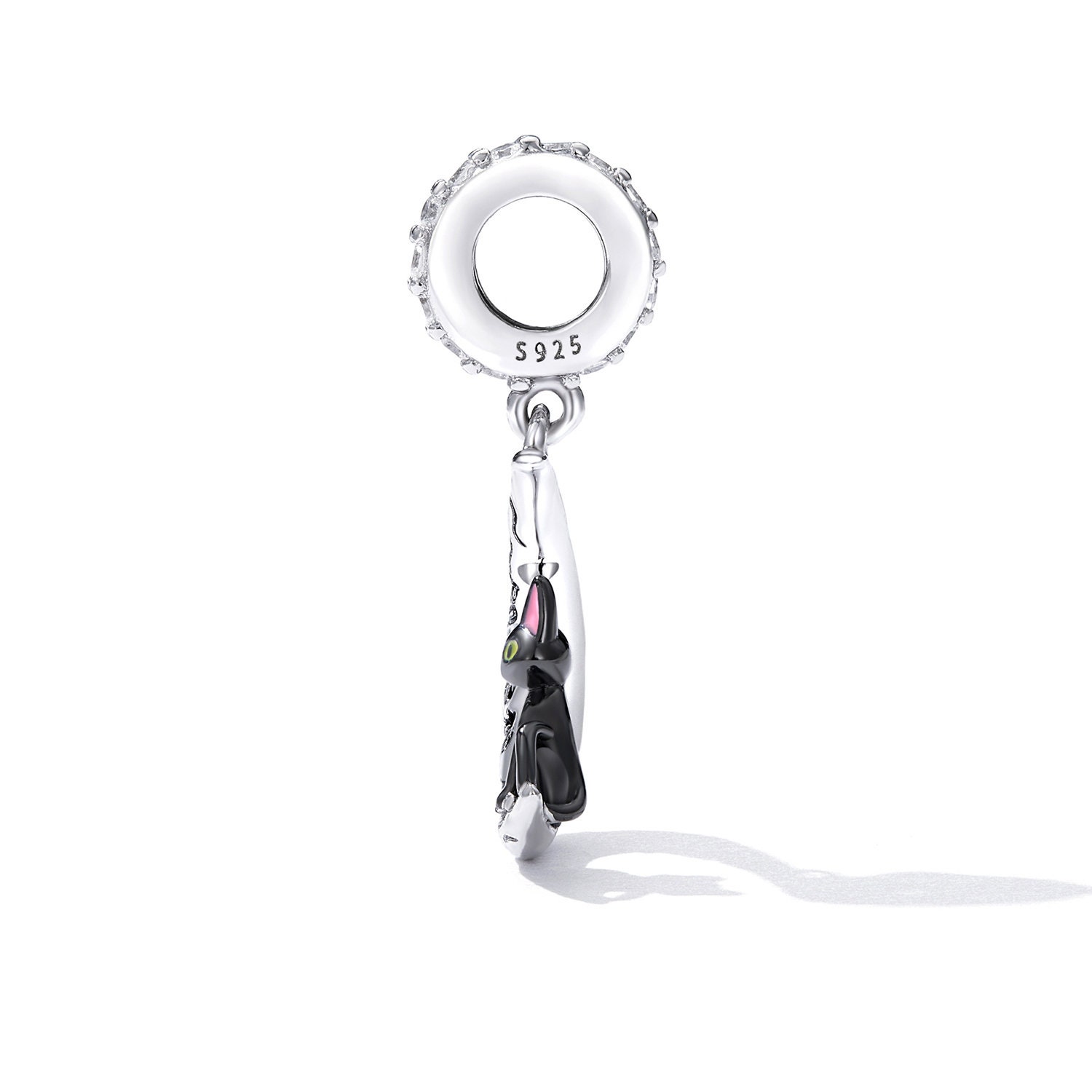 Moon & Black Cat Pendant Charm, 100% Genuine 925 Sterling Silver Charm ...