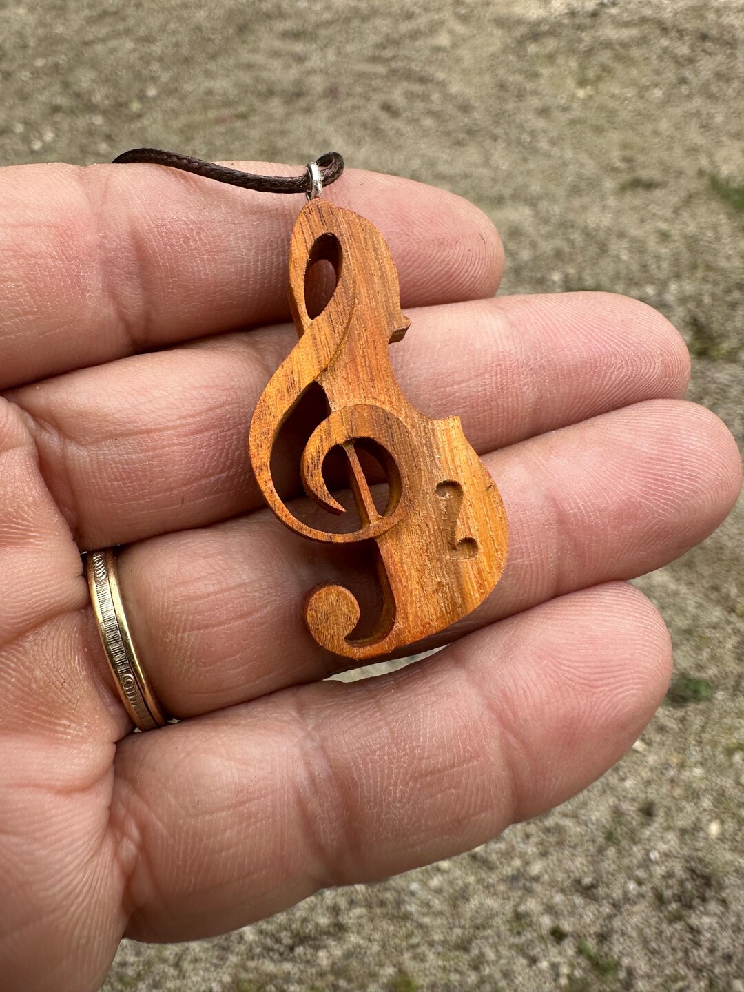 Handmade Wooden Treble Clef Violin Pendant, Waxed Bangle Cord - Etsy