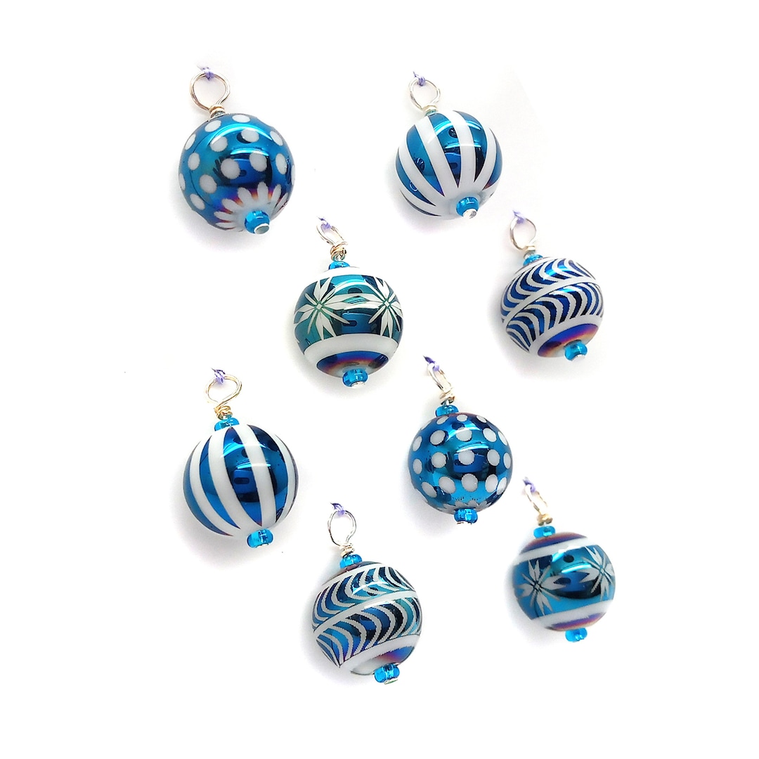 Blue Miniature Ornaments Set of 8, Mini Decorations for Christmas Tree ...