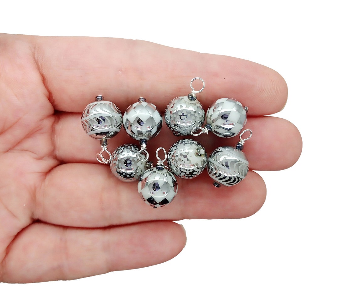 Set of 8 Silver Patterned Miniature Ornaments, Mini Decorations for ...