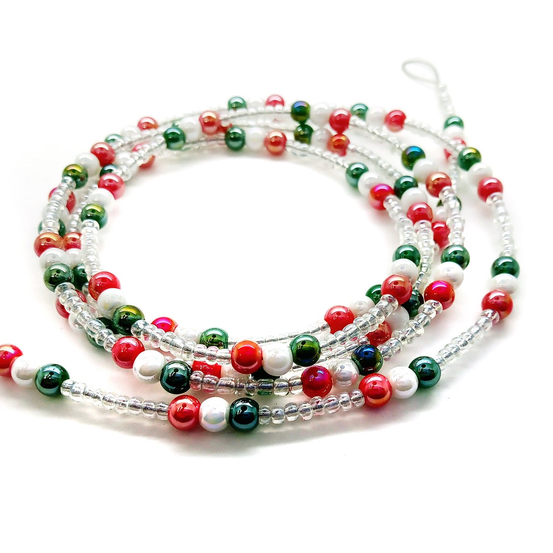 Mini Christmas Tree Garland, 3 Feet Long, Red White & Green Beaded Wire ...