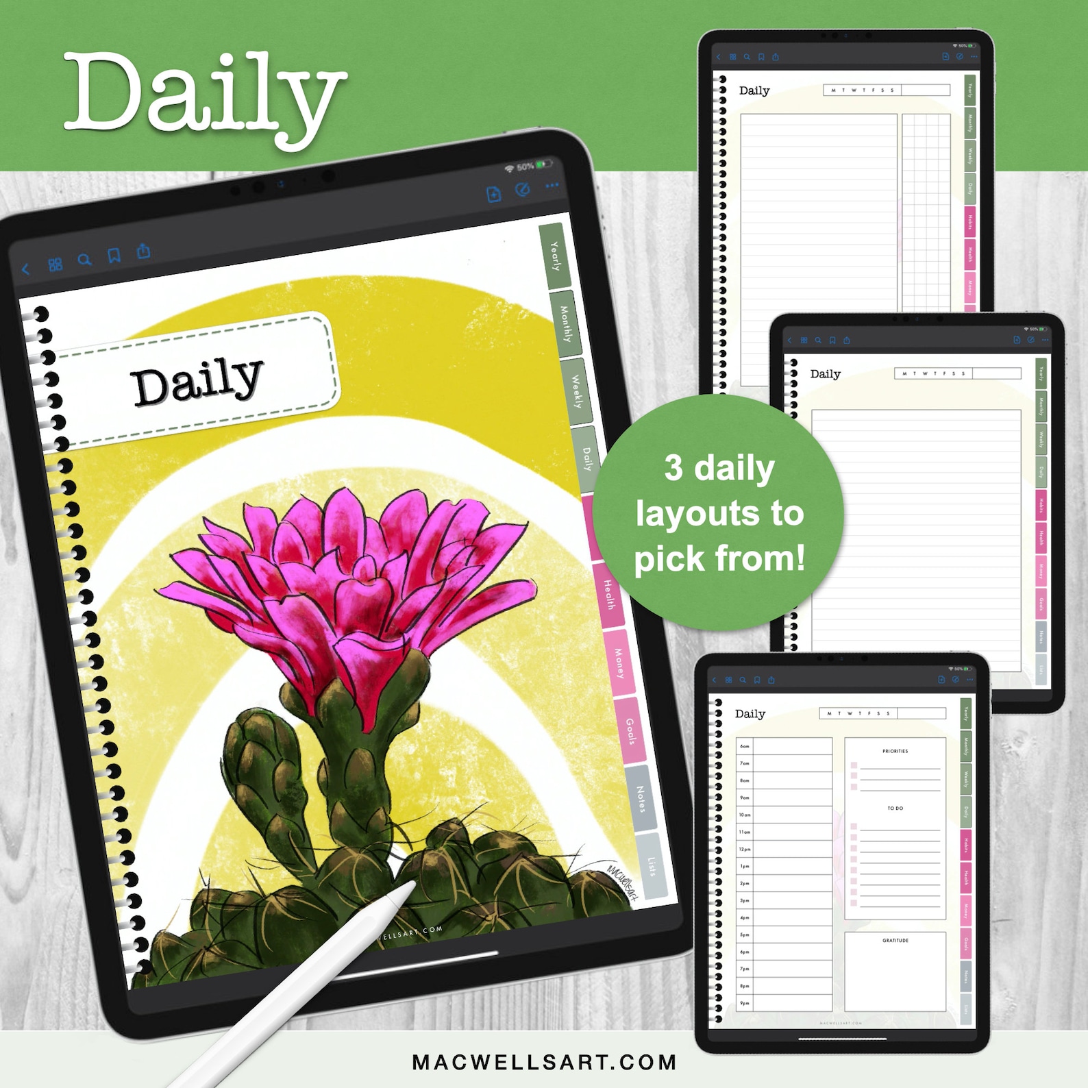 Cactus Creations Digital Planner by Macwellsart, Undated, Goodnotes ...