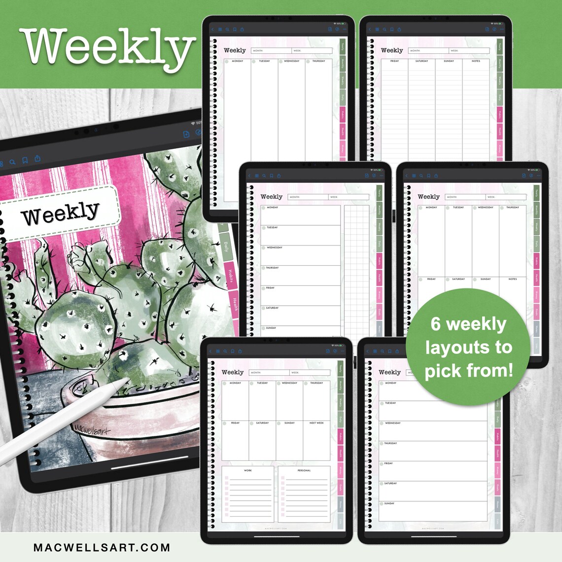 Cactus Creations Digital Planner by Macwellsart, Undated, Goodnotes ...