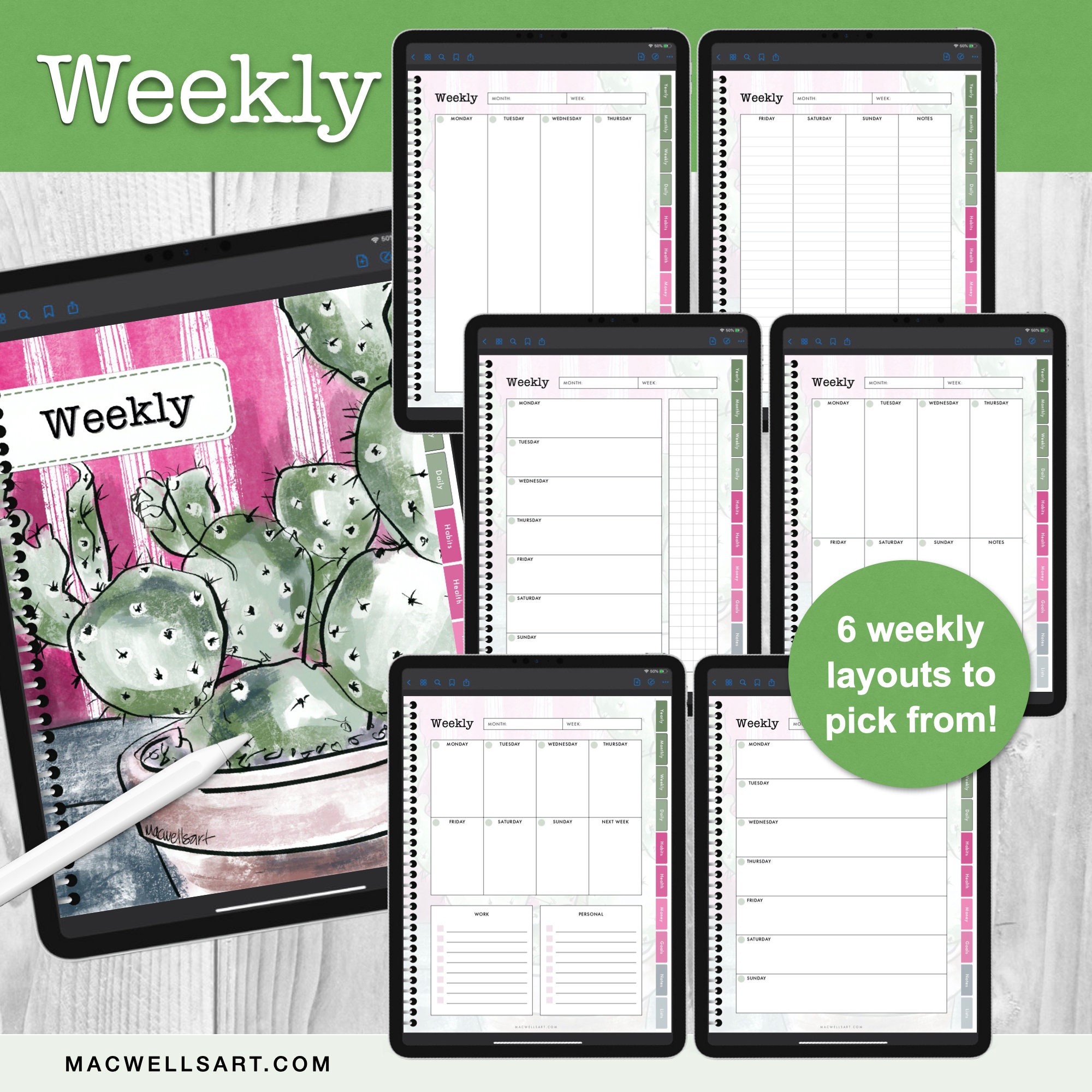 Cactus Creations Digital Planner by Macwellsart, Undated, Goodnotes ...