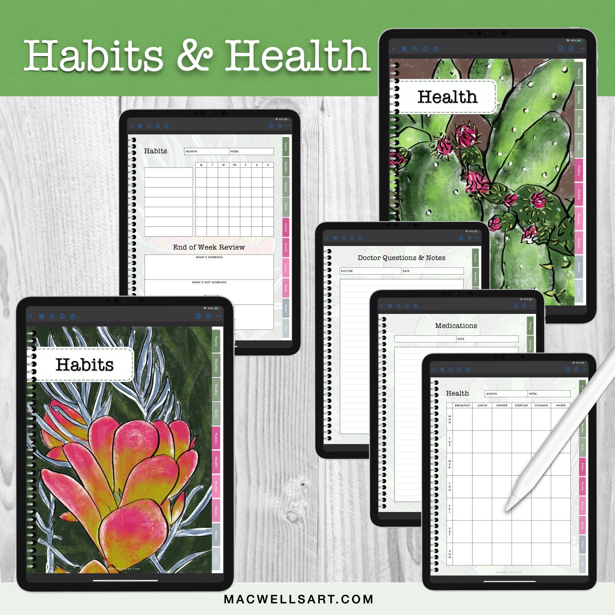 Cactus Creations Digital Planner by Macwellsart, Undated, Goodnotes ...