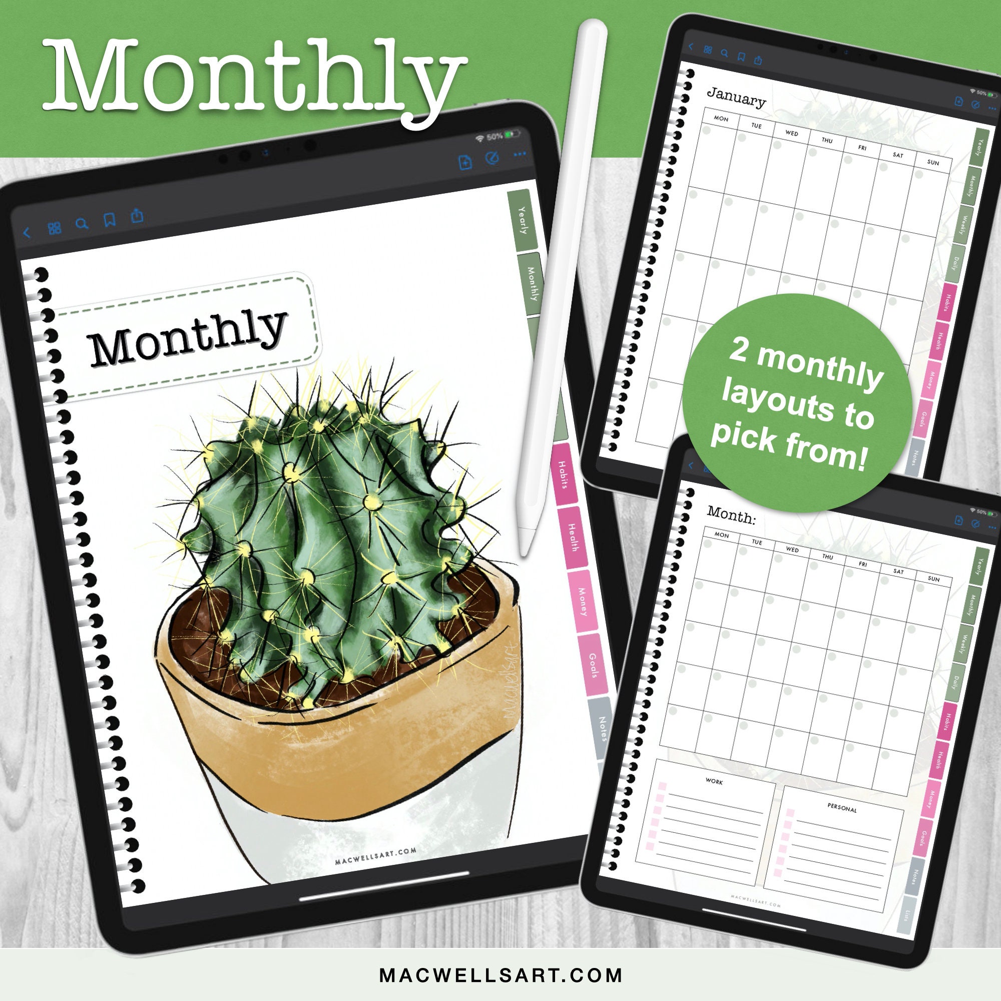 Cactus Creations Digital Planner by Macwellsart, Undated, Goodnotes ...