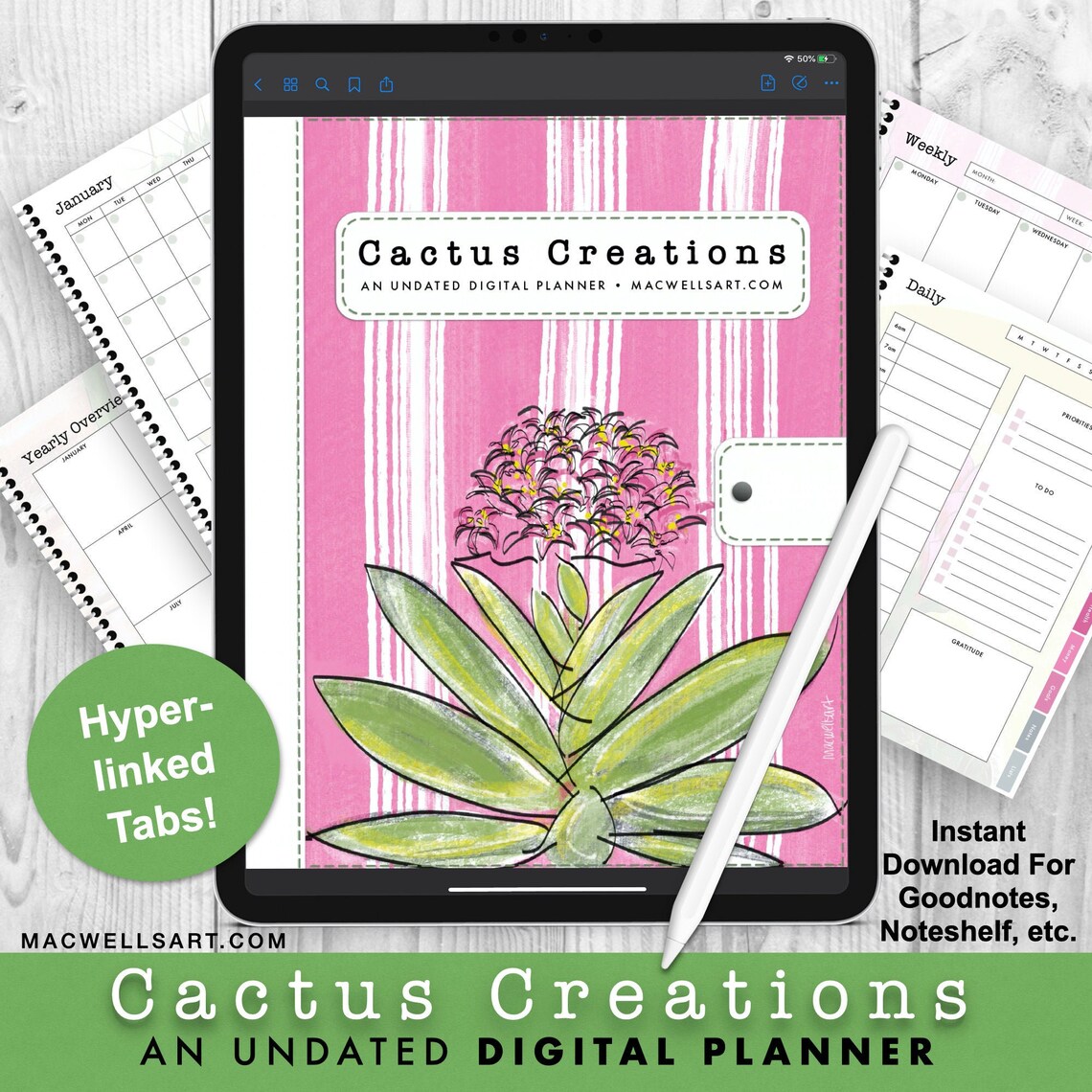 Cactus Creations Digital Planner by Macwellsart, Undated, Goodnotes ...