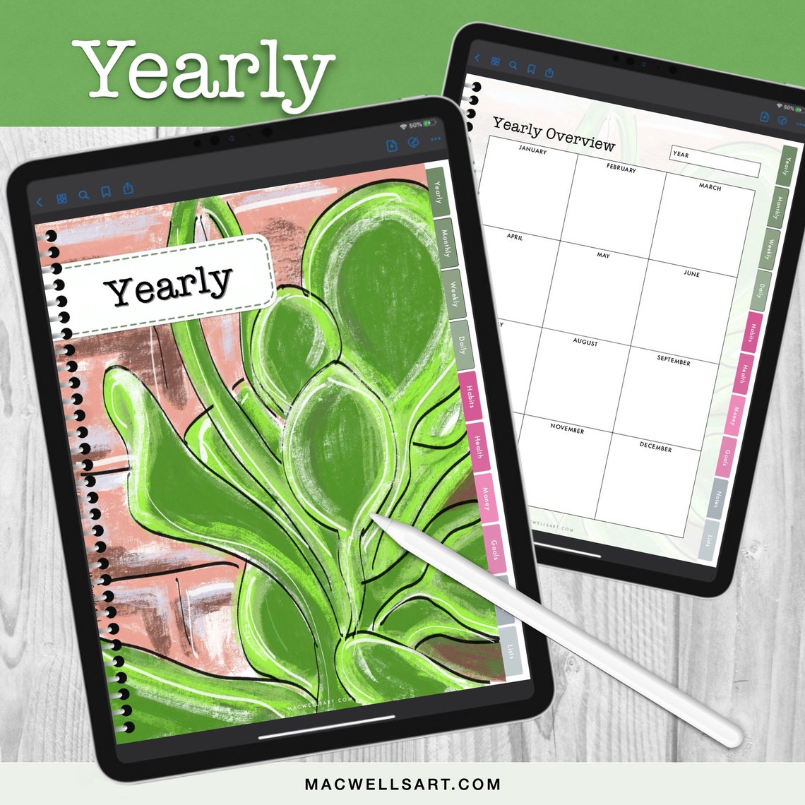Cactus Creations Digital Planner by Macwellsart, Undated, Goodnotes ...