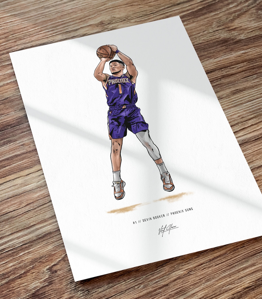 Devin Booker Phoenix Suns Basketball Art Illustrated Print Poster ...
