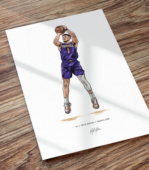 Devin Booker Phoenix Suns Basketball Art Illustrated Print - Etsy
