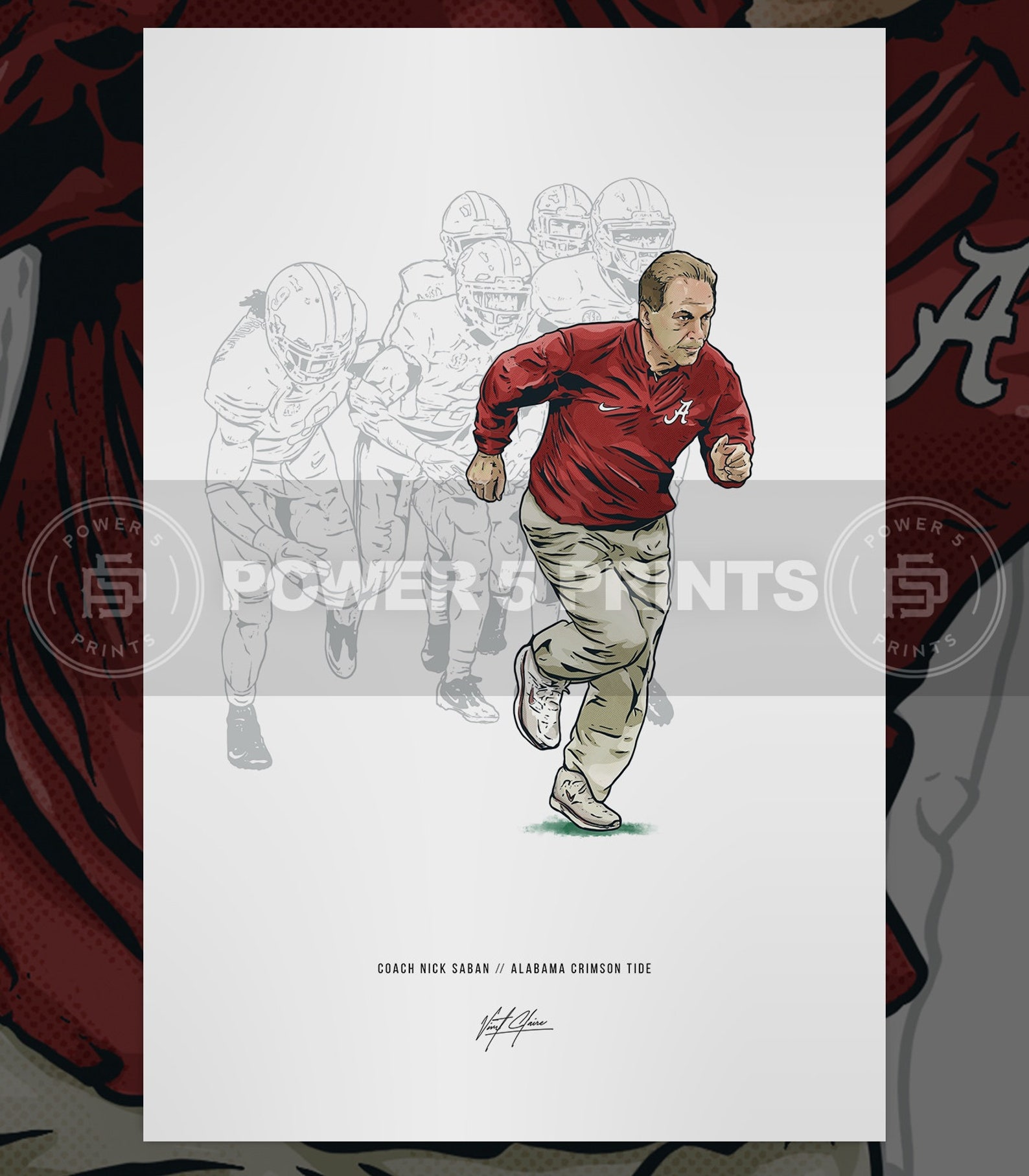 Nick Saban Alabama Crimson Tide Illustrated Art Print Poster | Etsy