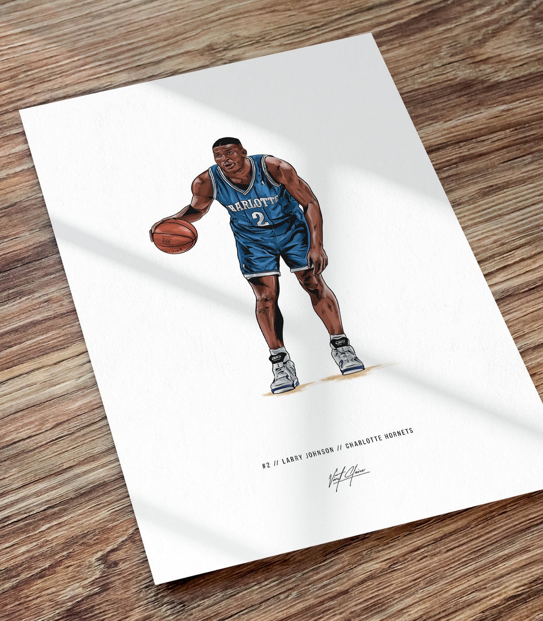 Larry Johnson Charlotte Hornets Basketball Art Drawing Print - Etsy