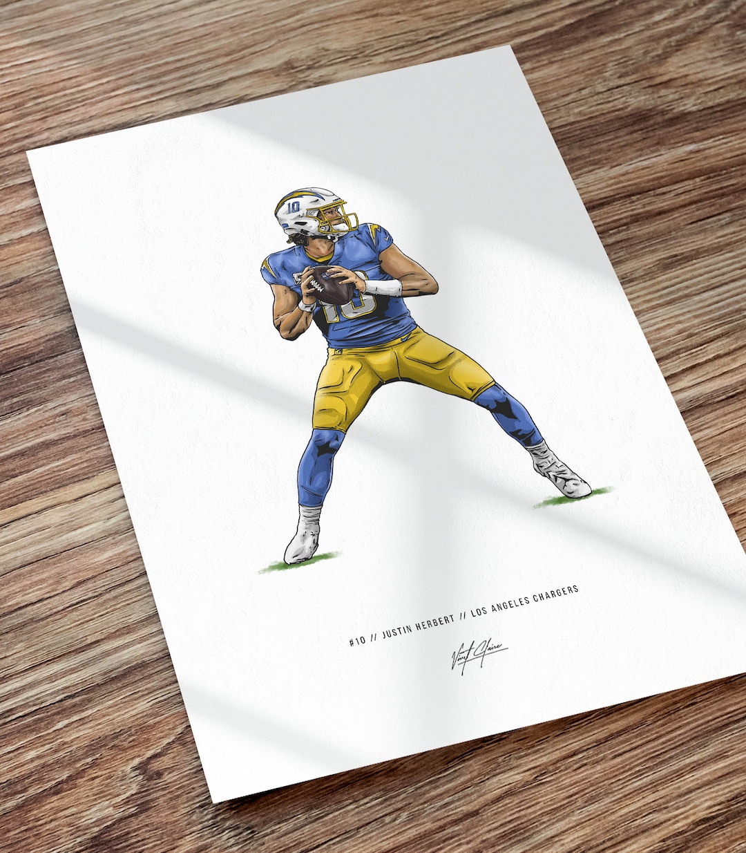 Justin Herbert Los Angeles Chargers Football Illustrated Art Poster ...
