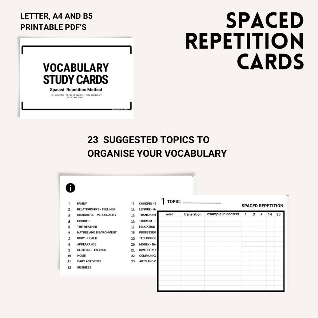 Printable Vocabulary Flashcards | Spaced Repetition Study Cards | 23 ...