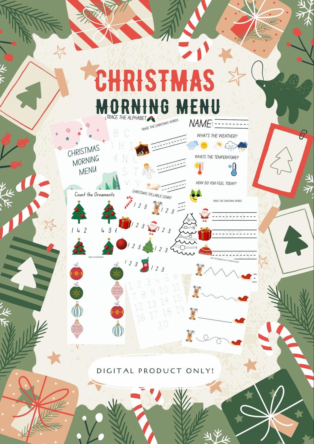 Christmas Themed Preschool Morning Menu Workbook - Etsy