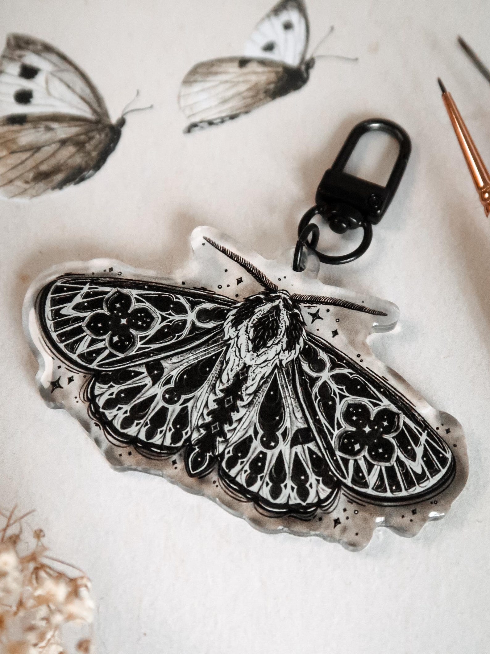The Cloister Moth Keychain - Moth Keychain | Entomology Art | Gothic ...