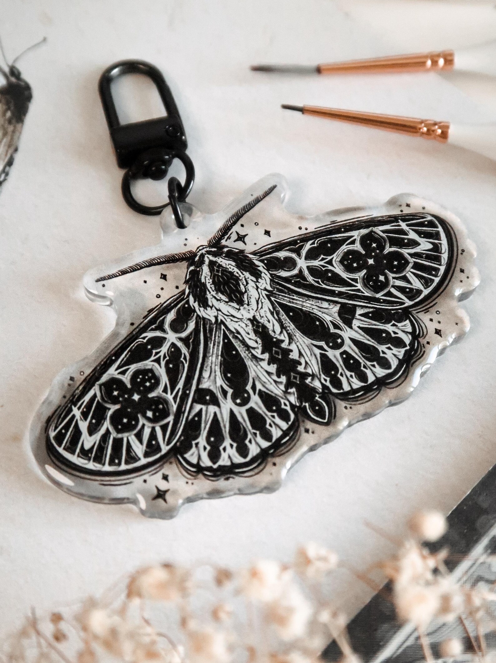 The Cloister Moth Keychain - Moth Keychain | Entomology Art | Gothic ...