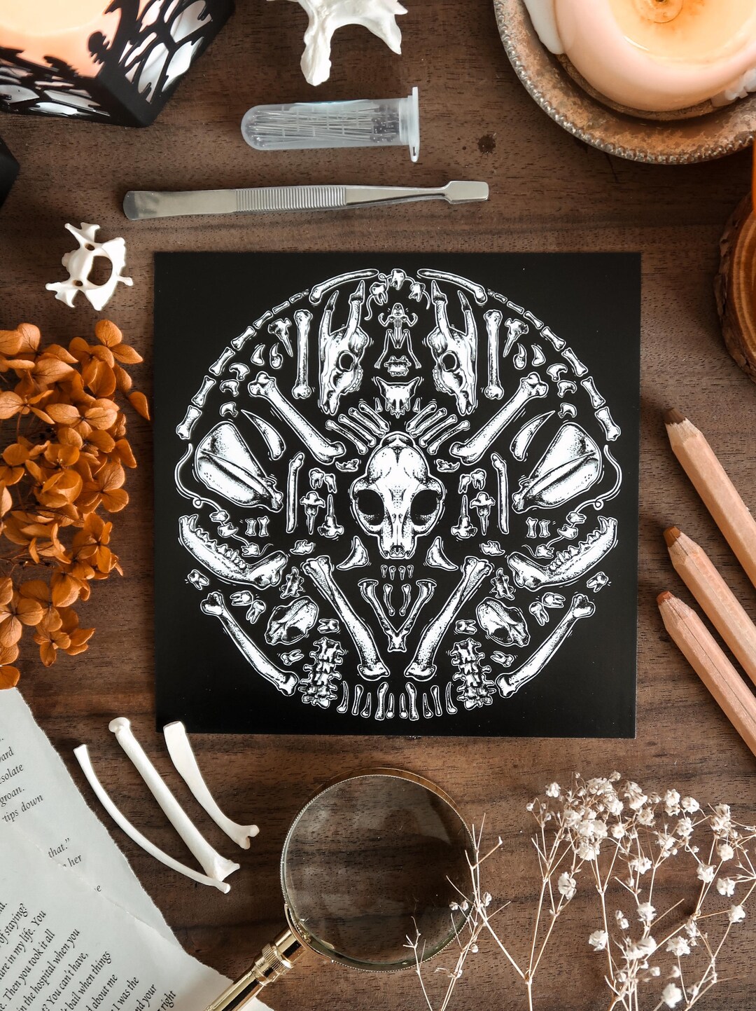 The Bone Collector Gothic Print | Dark Art | Bones Illustration ...