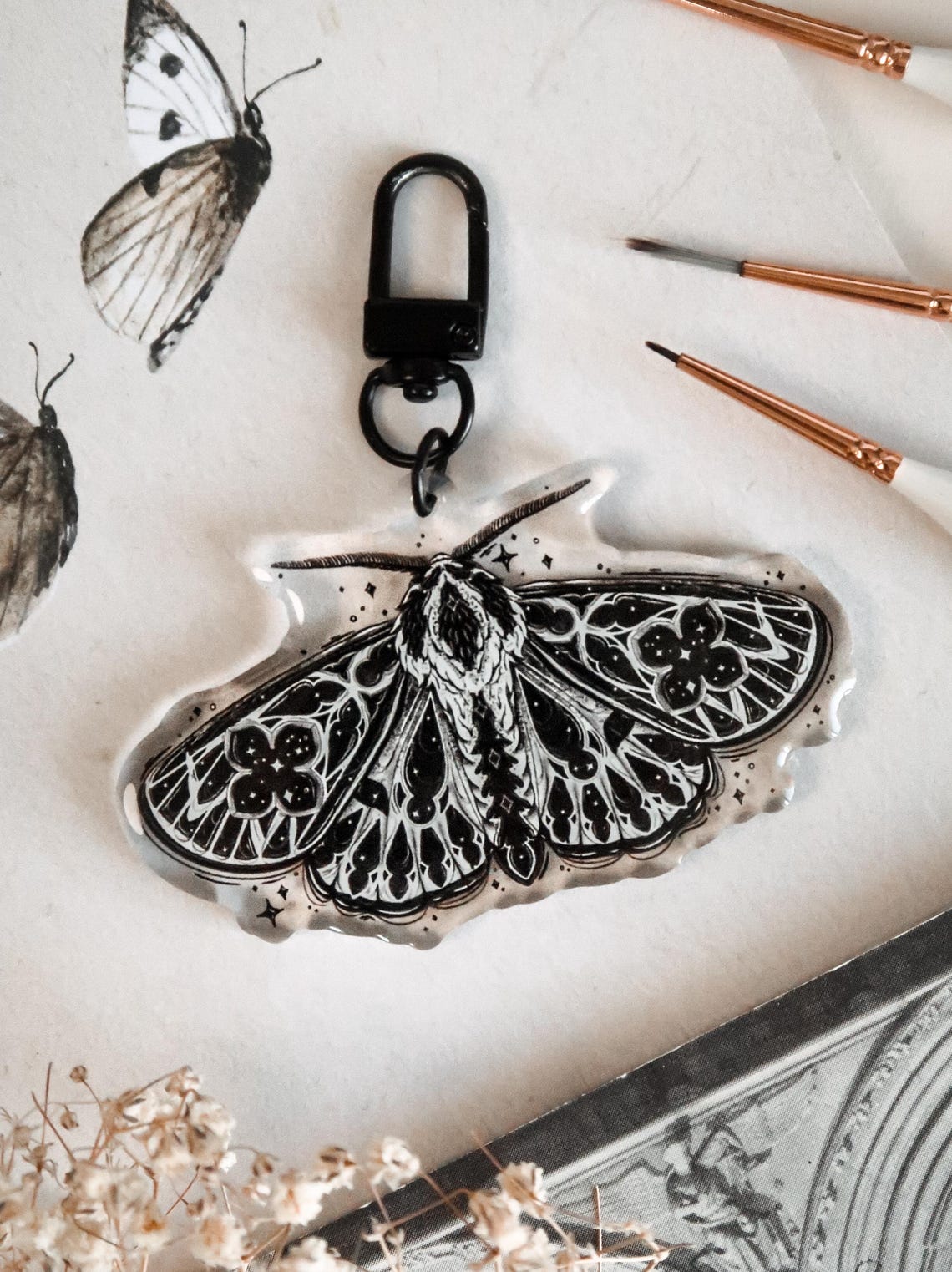 The Cloister Moth Keychain - Moth Keychain | Entomology Art | Gothic ...