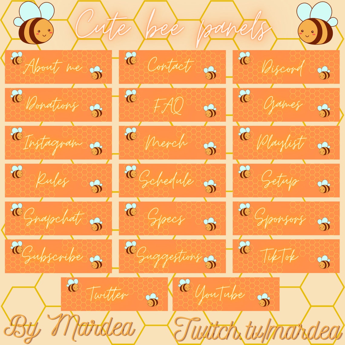 Cute Bee Panels - Twitch Panels - Etsy