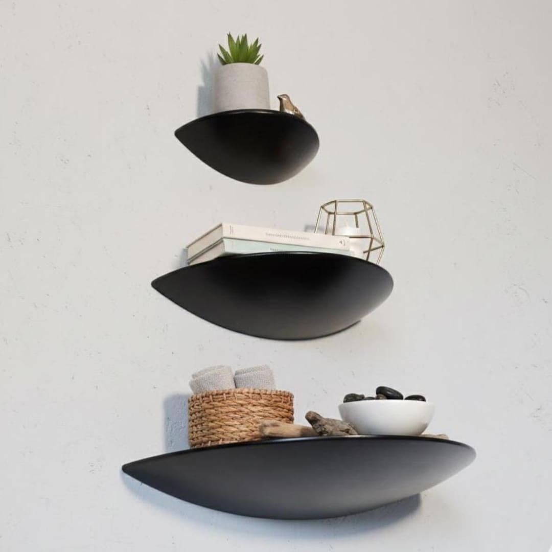 Half Moon Floating Shelf: Black Ash Wood Wall Shelves - Etsy