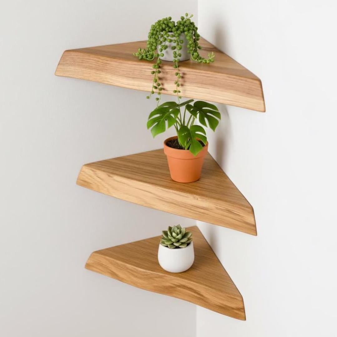 Corner Shelf Handmade Oak Floating Corner Shelves for Wall Minimalist ...