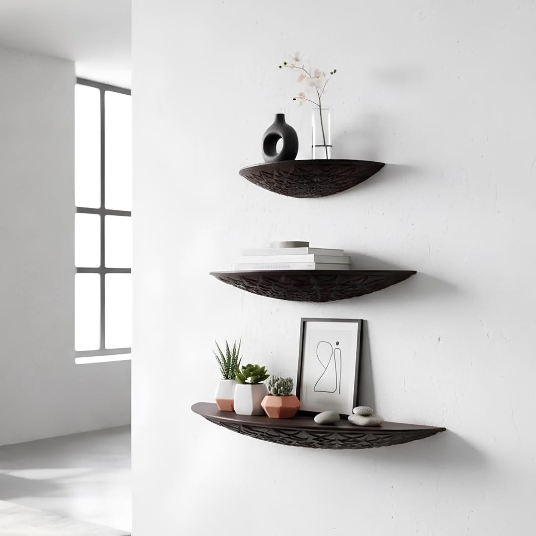 Half Moon Handmade Shelf: Floating Half Circle Wood Shelf Small Wooden ...