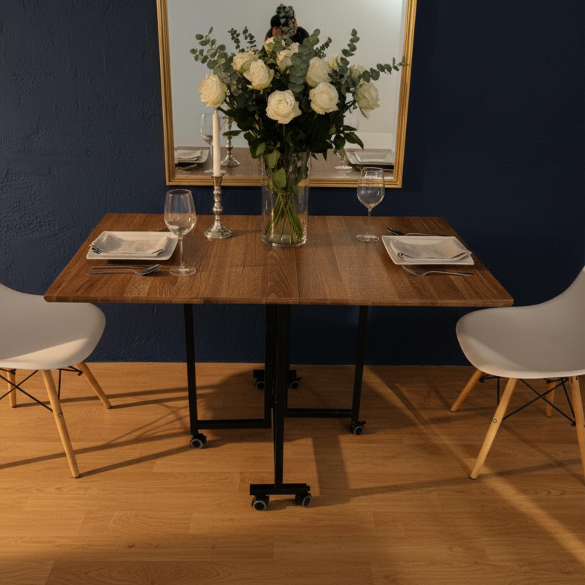 Solid Oak Folding Table on Wheels: Space-saving Design - Etsy