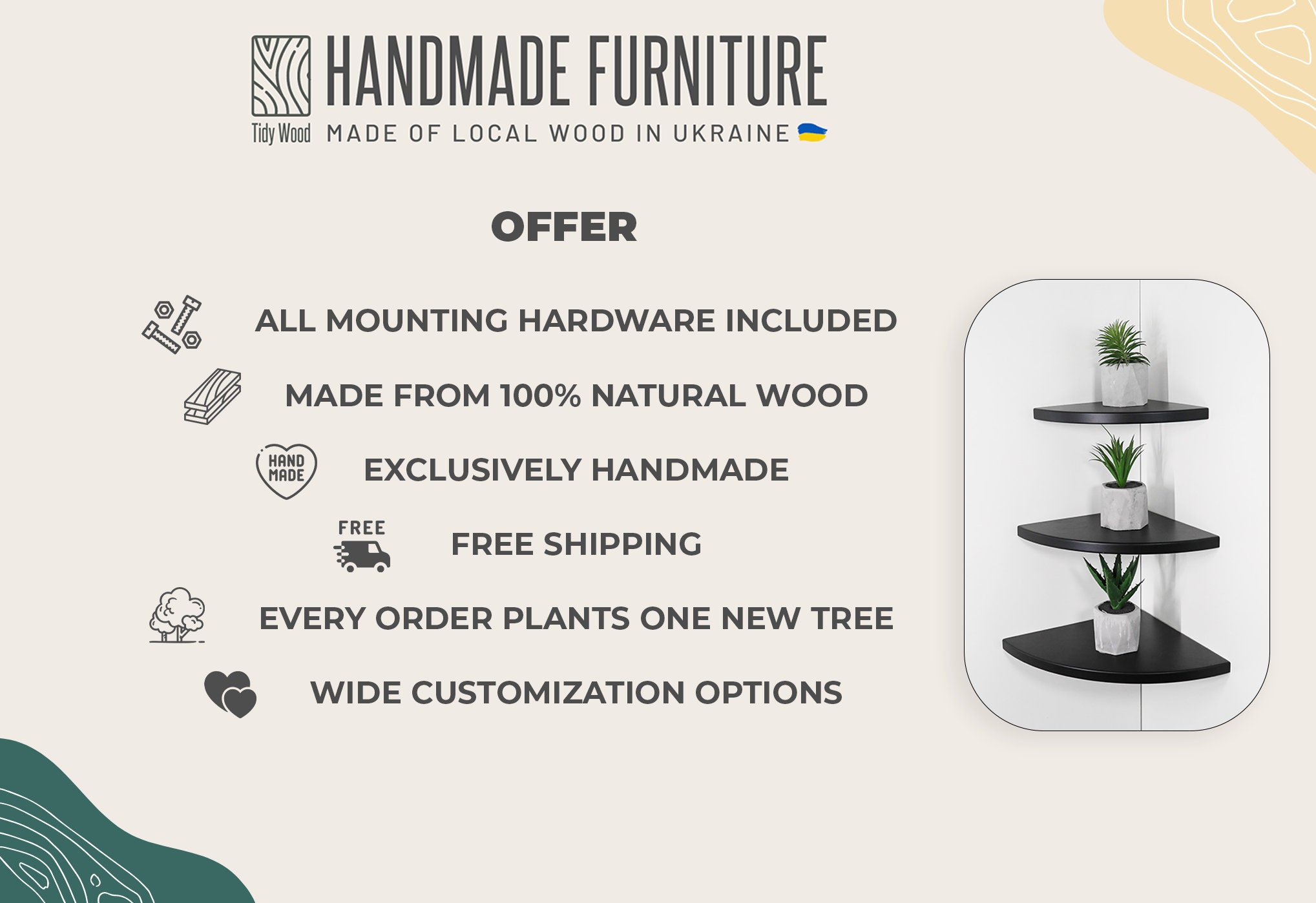 Floating Shelves Half Round Shelf Pine Wood Shelves Rustic Corner Wall ...