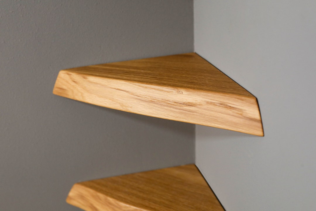 Handmade Natural Oak Floating Corner Shelves With Fixings Free Shipping ...