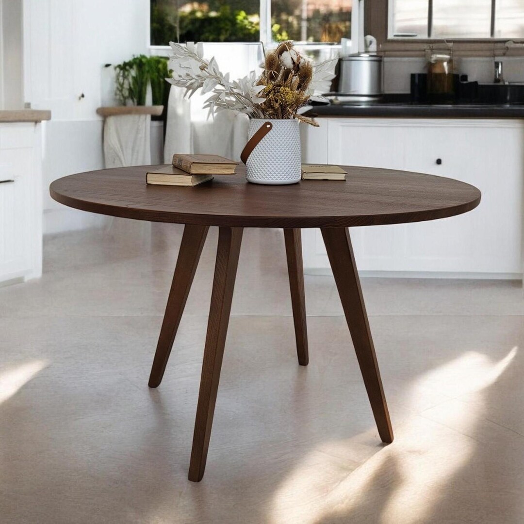 Wood Dining Table Round, Handmade Wooden Table, Handcrafted Dinning ...