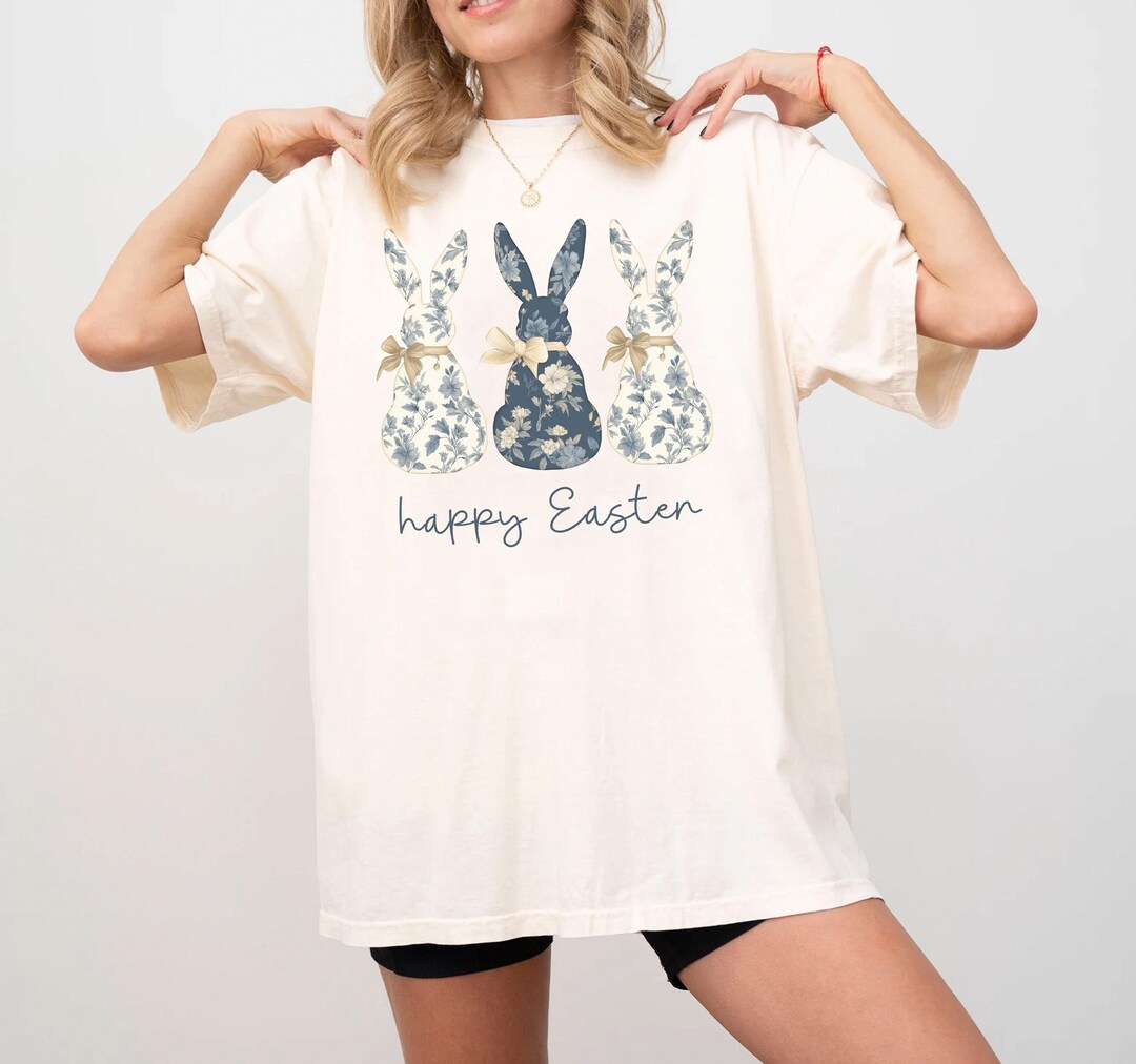Comfort Colors Easter Bunny Shirts, Blue Floral Toile Easter Shirts ...