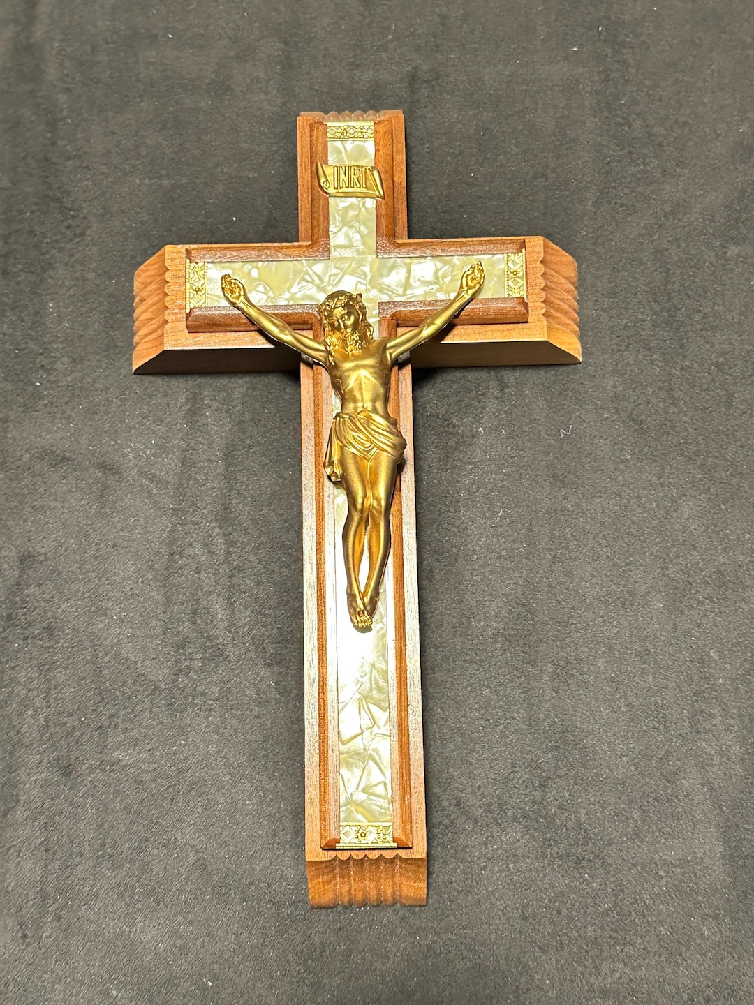 Vintage Sick Call Crucifix Set: Wood, Mother-of-pearl, INRI - Etsy