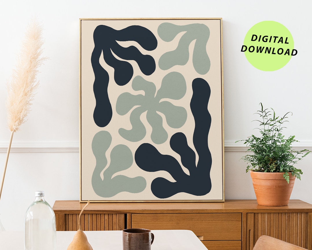 Wriggly Blue Flowers Art Print Wall Print | A3, A4 & A5 Digital ...