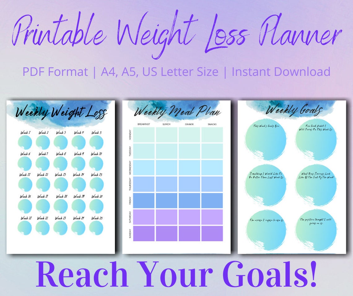 Printable Weight Loss Planner Journal. Weight Loss Chart, Wkly Weigh In ...