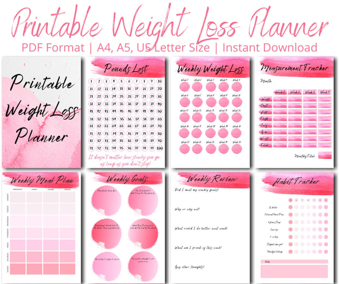 Printable Weight Loss Planner Journal. Weight Loss Chart, Wkly Weigh In ...