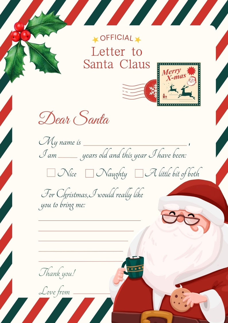 Letter to Santa for Children to Fill In, PDF Printable, Dear Santa ...