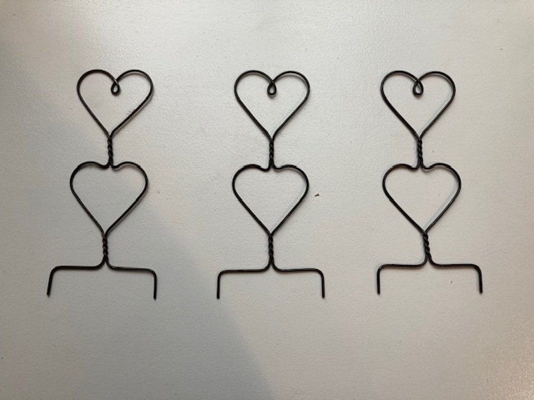 3 Large Double Heart Wire Hangers for Basket Making - 7 Inches X 4 ...