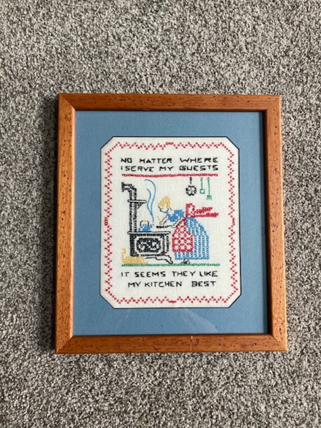 Vintage Kitchen Themed Cross Stitch Sampler - Newly Matted and Framed ...