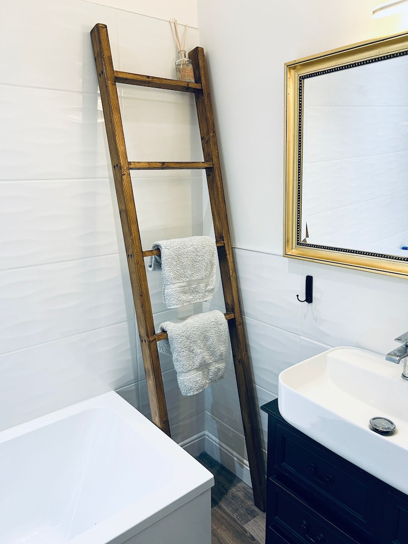 Handmade Rustic Wooden Blanket Ladder: Farmhouse Towel Rack - Etsy UK