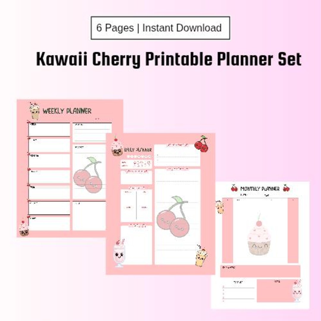 Kawaii Cherry Planner Set | Daily, Weekly, Monthly (digital Download ...