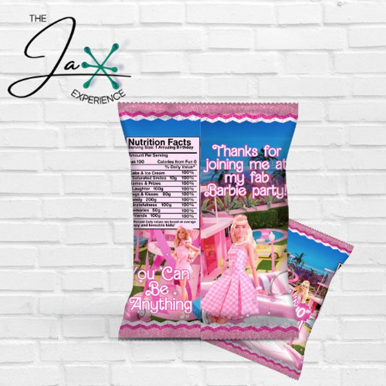 Barbie Editable Chip Bag Canva Template - Etsy Israel