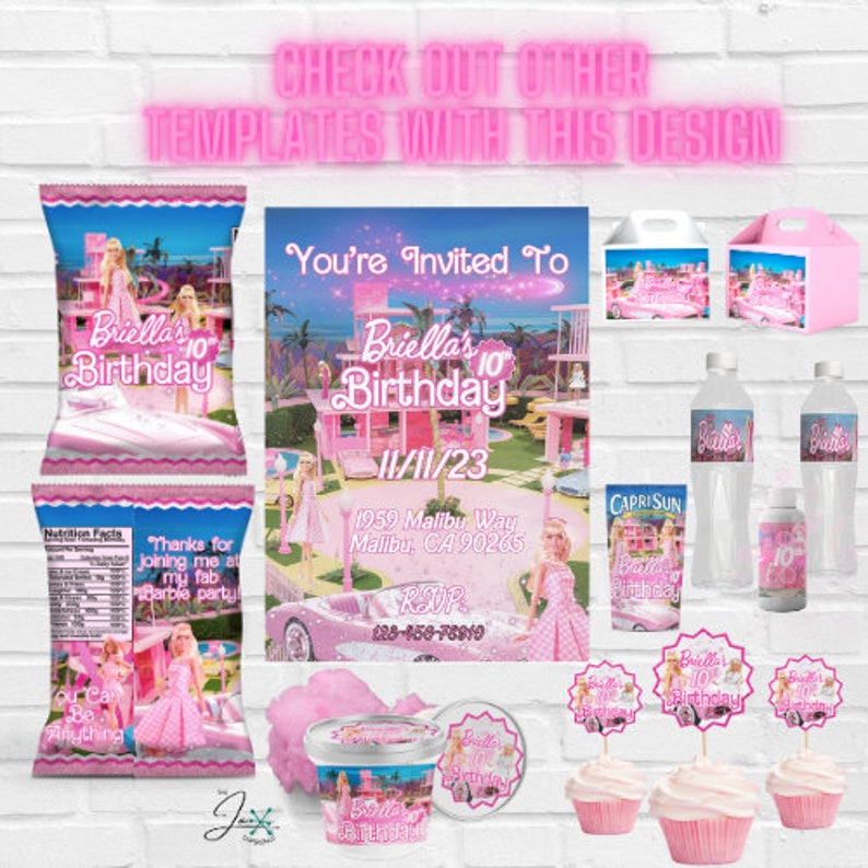 Barbie Editable Chip Bag Canva Template - Etsy Israel