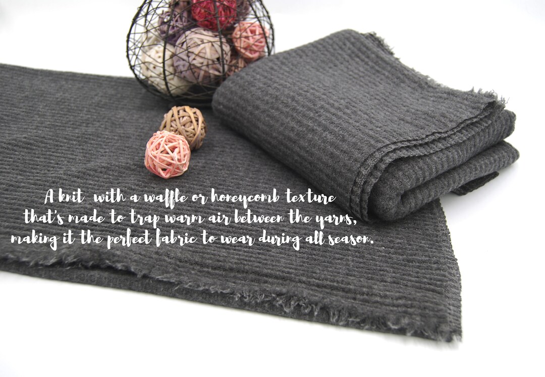 Charcoal Brushed Waffle Knit "honey" Fabric by the Yard, Soft Hand Feel ...