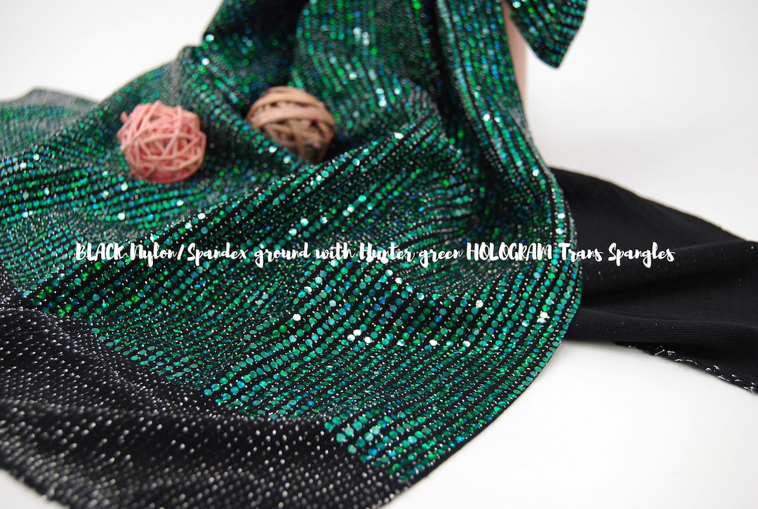 Hunter GREEN Nylon Span METALLIC Trans HOLOGRAM 3mm Spangle Fabric by ...