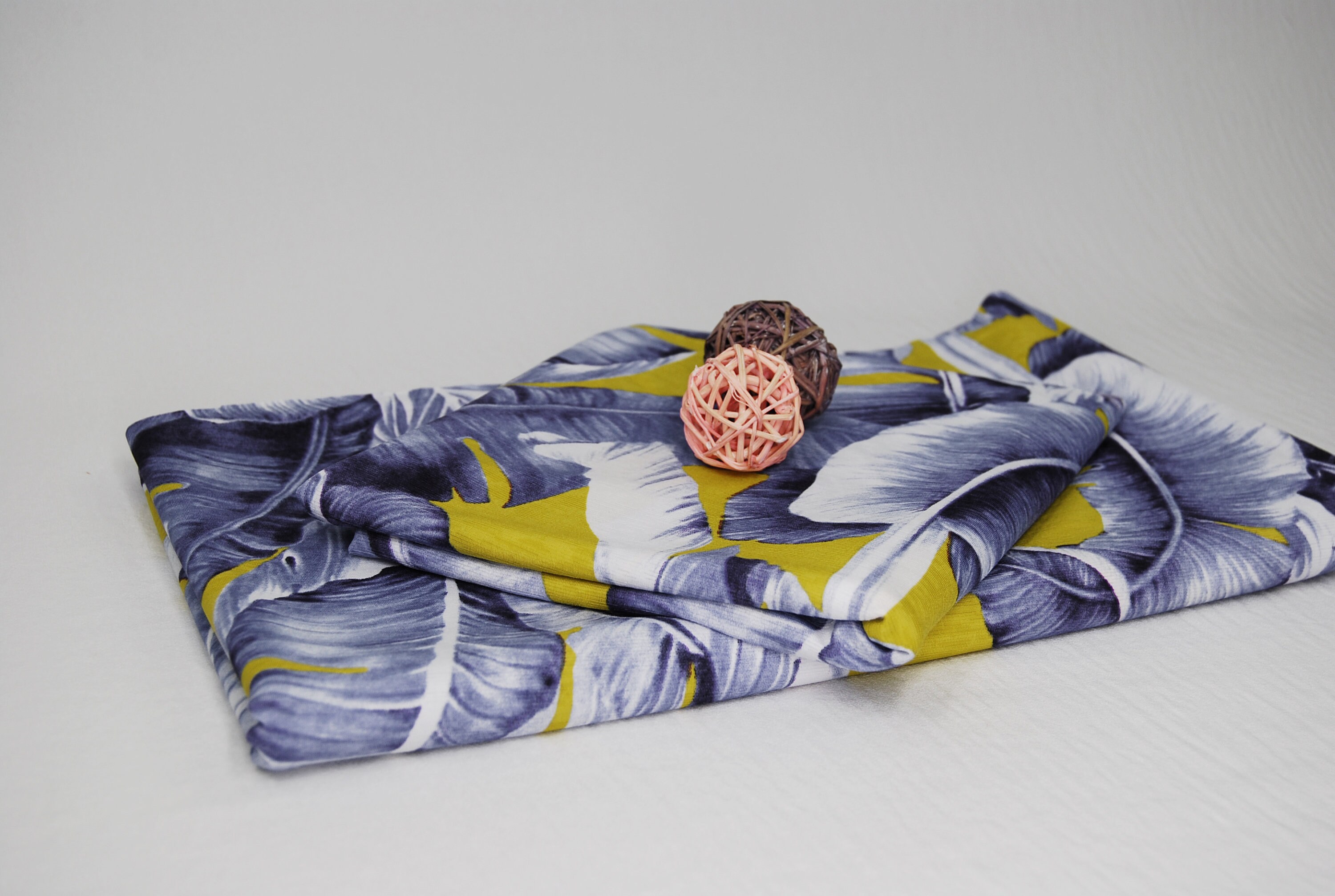 Blue & Mustard BULGARI Tropical Print Fabric by the Yard Soft | Etsy